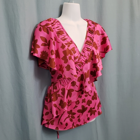 kate spade | Tops | Kate Spade Splash Ruffle Wrap Top Pinkred Size 4 ...